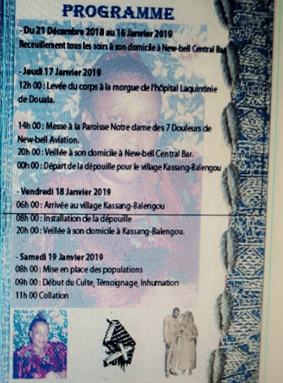 Programme des Obseques de Maman Ngantchue Nicole Claudine – Batcha Online